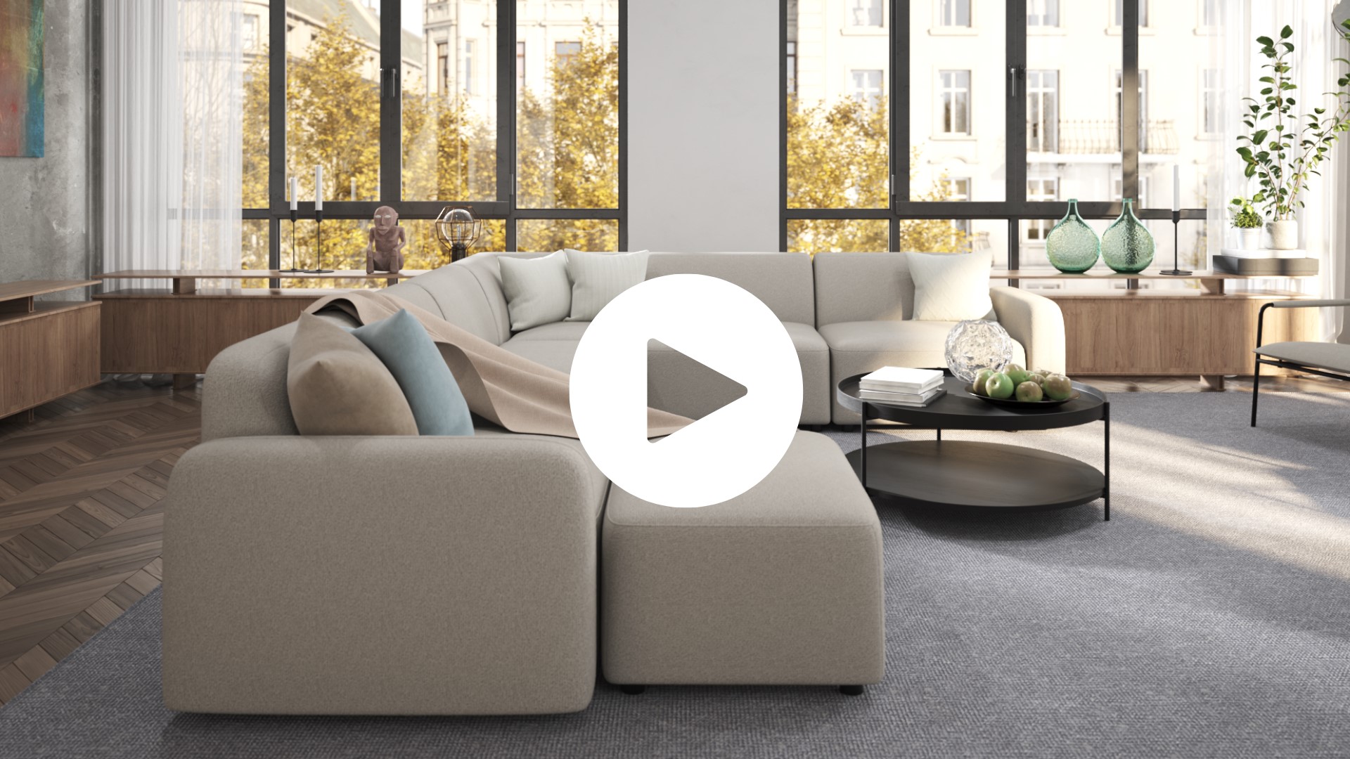 Atticus Modular Sofa Corner Section in Grey Fabric
